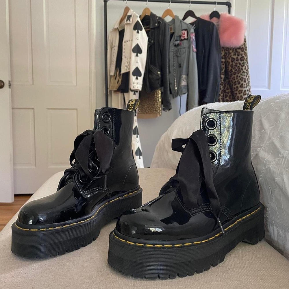 Dr. Martens // Molly Black Patent Leather Platform Bo… - Gem
